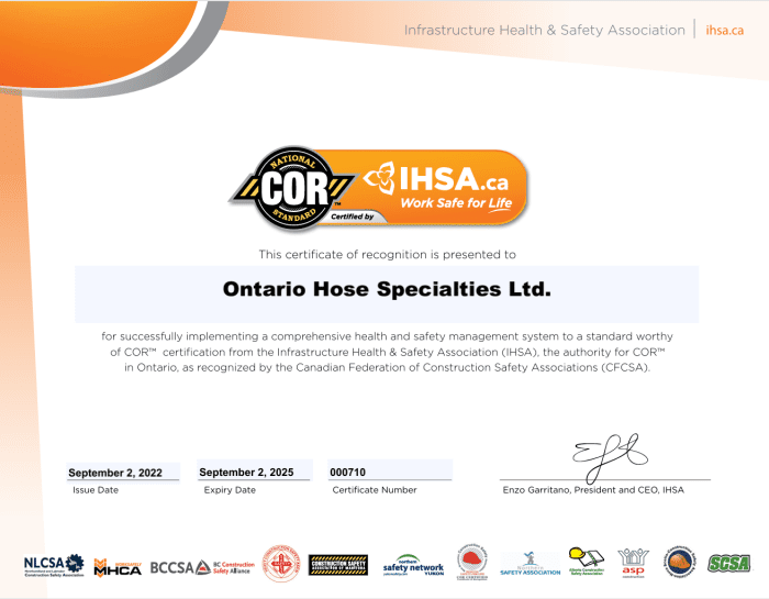 IHSA-COR - Ontario Hose Specialties Limited.